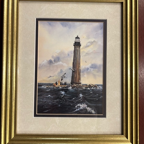 Art | Framed Lighthouse Art Print With Gold Frame | Poshmark